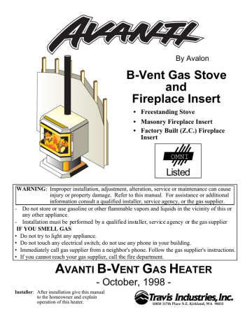 Avanti B-Vent Gas Stove, Fireplace Insert Owner's Manual | Manualzz