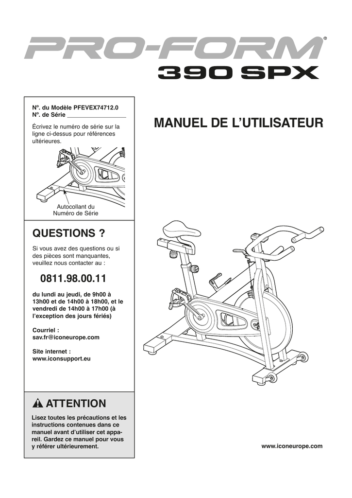 ProForm 390 SPX BIKE Manuel utilisateur | Manualzz