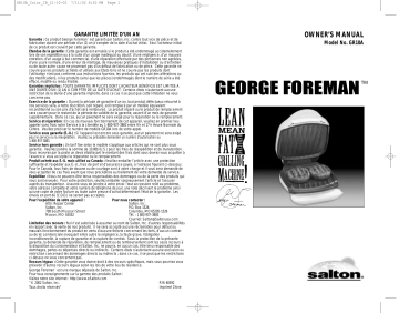 George Foreman GR-10 Small Appliance Owner's Manual | Manualzz