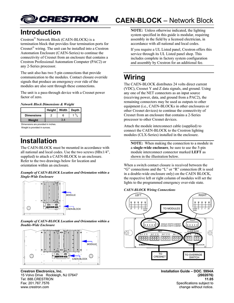 Crestron CAEN-BLOCK Manual | Manualzz