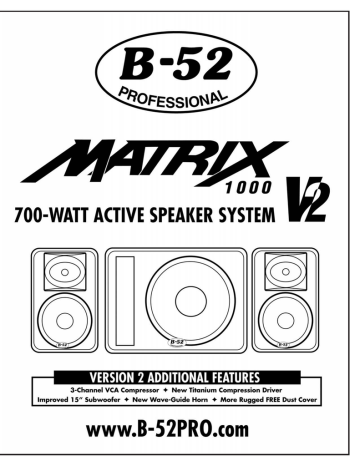 B-52 Matrix 1000 V2 Instruction manual | Manualzz