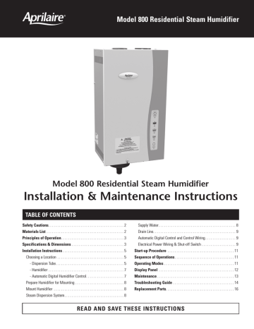 Aprilaire 800 Series Installation & Maintenance Instructions | Manualzz