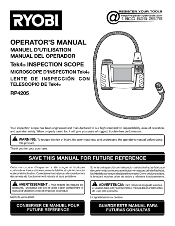 Ryobi Tek4 4-Volt Digital Inspection Scope Operator`s manual | Manualzz