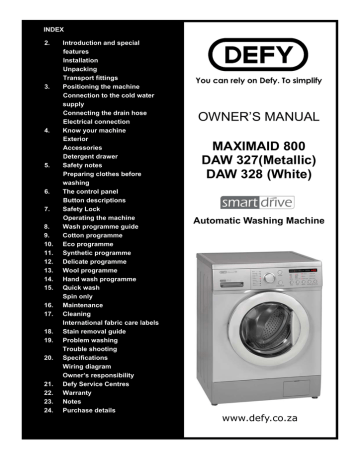 Defy MAXIMAID 800 DAW 327 Owner’s Manual | Manualzz
