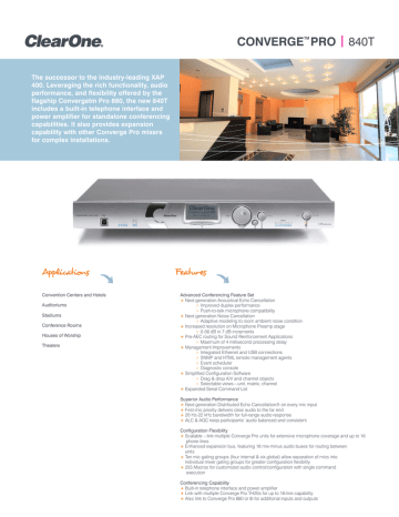 ClearOne CONVERGE Pro 840T Datasheet | Manualzz