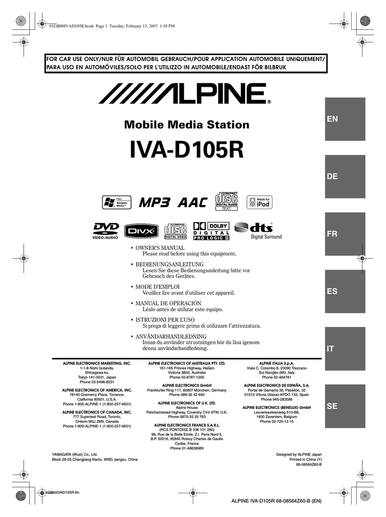 Alpine IVA-D105R Instrucciones de operación | Manualzz