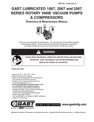 Gast 70-220-C Owner's Manual | Manualzz