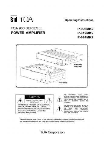TOA P-924MK2 Power Amplifier Operating instructions | Manualzz
