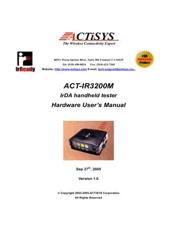 IrDA handheld tester IR3200M Hardware User's Manual | Manualzz