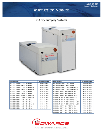 Edwards iGX Dry Pumps Instruction Manual | Manualzz