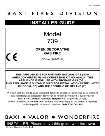 Baxi Fires Division 739 Installer's Manual | Manualzz