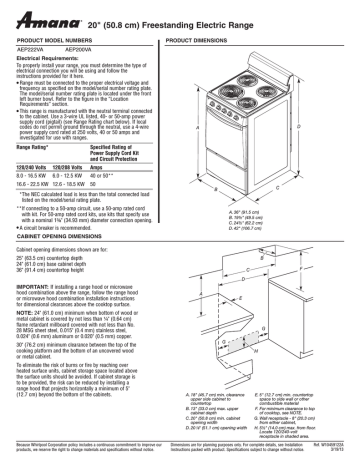 Amana AEP222VAW Range Specification | Manualzz