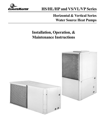 ClimateMaster Horizontal/Vertical WSHP HS, HL, HP, VS, VL, VP IOM 4/01 ...