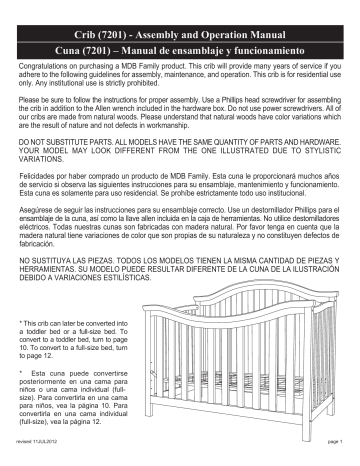 MDB | Crib (7201) | User manual | Cuna (7201) – Manual de ensamblaje y ...