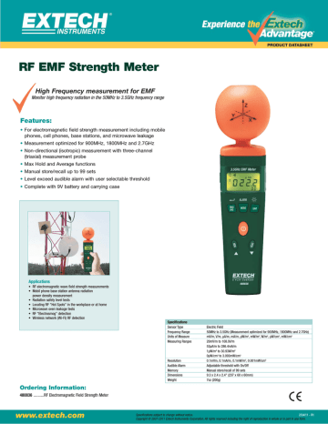 Extech Instruments 480836 RF EMF Strength Meter Datasheet | Manualzz