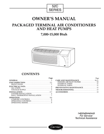 Carrier 52C 52CE, 52C 52CQ Owner's Manual | Manualzz