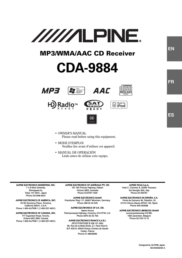 Alpine CDA-9884E, cda-9884 Owner's manual | Manualzz