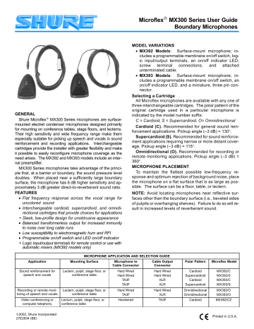 Shure MX392/C Microphone User manual | Manualzz