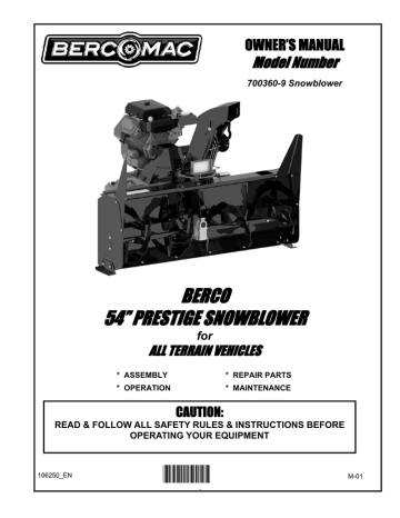 Bercomac 700360-9 54'' Prestige Snowblower User Manual | Manualzz