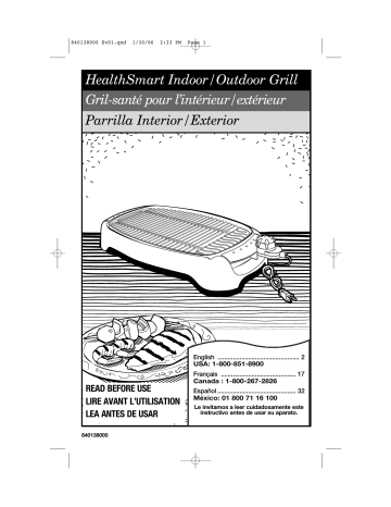 Hamilton Beach Indoor/Outdoor Grill Owner's Manual | Manualzz