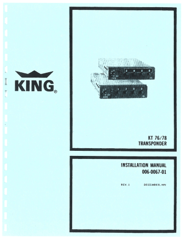 KING KT 76, KT 78 Transponder Installation Manual | Manualzz