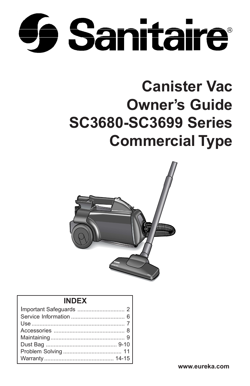 Sanitaire | 800 Series | User manual | Canister Vac Owner`s Guide ...