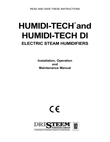 DriSteem HUMIDI-TECH DI Installation, Operation and Maintenance Manual ...