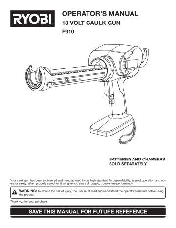 RYOBI P310 Caulk Gun Operator's Manual | Manualzz