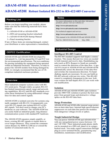 Advantech ADAM-4520 Isolated RS-232 to RS-422/485 Converter Startup Manual | Manualzz
