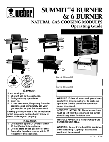 Weber SUMMIT 425 NG Bbq And Gas Grill 2000 Operating Guide | Manualzz