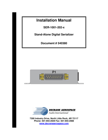 Stand-Alone Digital Serializer SER-1001-202-x Installation Manual ...