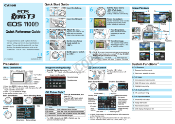 Canon EOS Rebel T3 Quick Reference Guide | Manualzz