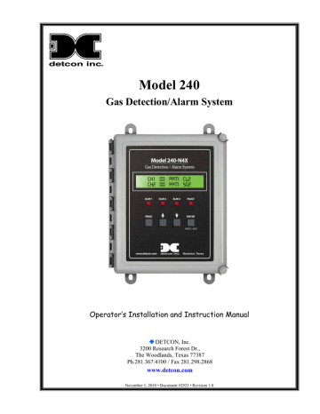 Optional Remote Alarm Reset/Acknowledge Switch. Detcon 240 | Manualzz