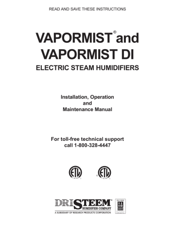 DriSteem VAPORMIST Installation, Operation and Maintenance Manual ...