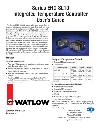 Watlow EHG SL10 User’s Guide | Manualzz