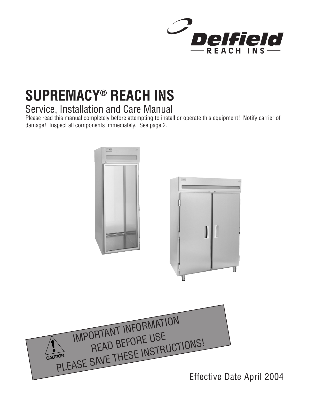 Delfield SSR2-SH Installation manual | Manualzz