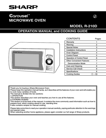 Sharp Carousel R-210D Operation Manual | Manualzz