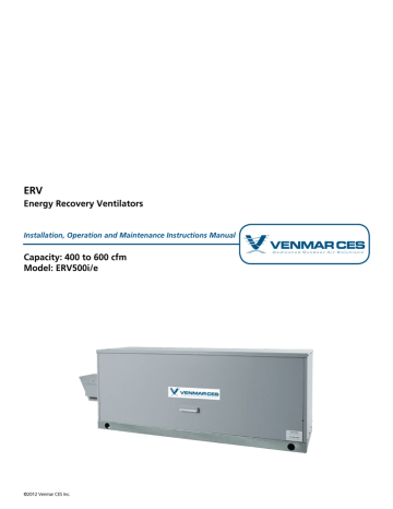 Venmar CES ERV500 i/e Energy Recovery Ventilator Manual | Manualzz