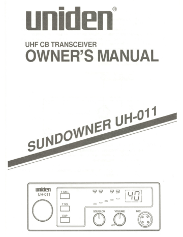 Uniden Sundowner UH-011 Owner's Manual | Manualzz