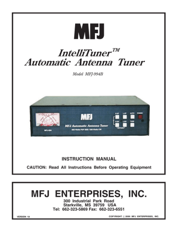 MFJ-994B IntelliTuner™ Instruction Manual | Manualzz