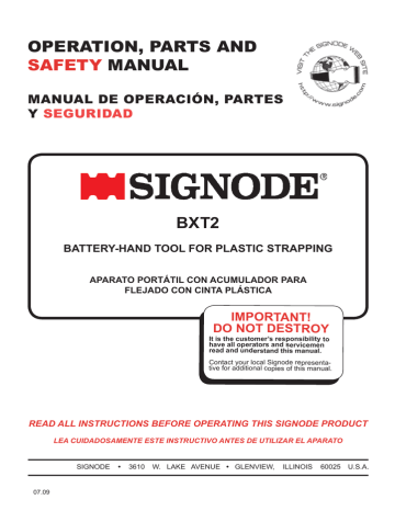 Signode BXT2 Short Instructions | Manualzz