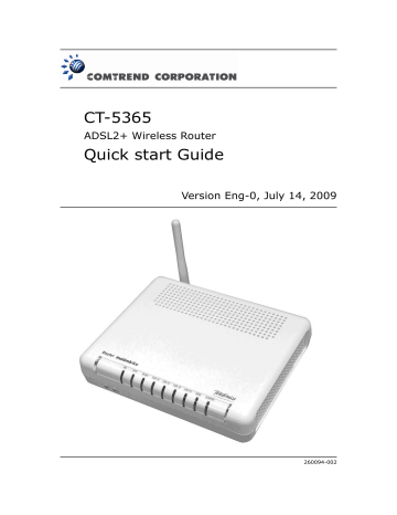 Comtrend Corporation CT-5365 Quick Start Guide | Manualzz