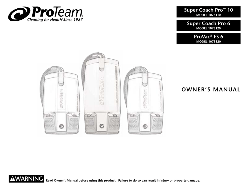 ProTeam Super Coach Pro 10 Owner`s manual | Manualzz