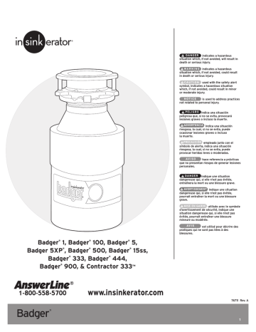 InSinkErator BADGER 15SS Installation Care and Use Manual | Manualzz