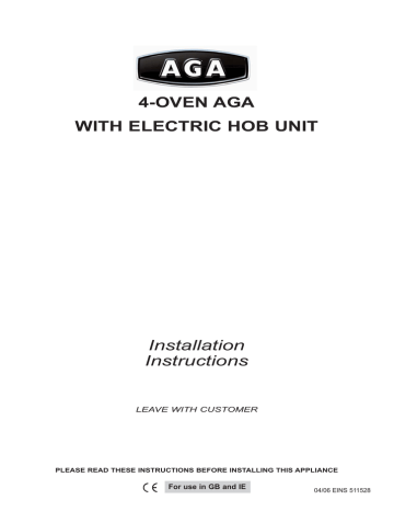 AGA 4 Oven Electric hob Installation instructions | Manualzz