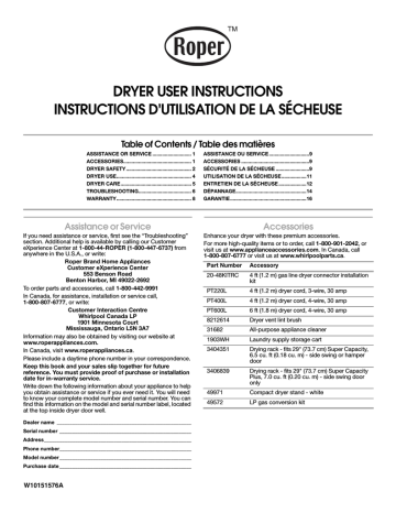Roper Dryer User Instructions | Manualzz