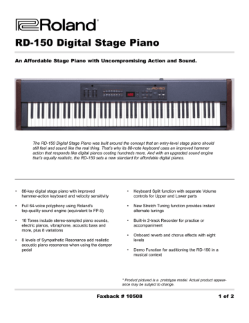Roland RD-150 Electronic Keyboard User manual | Manualzz
