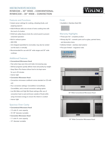 Viking RVMH330SS Microwave Specification | Manualzz