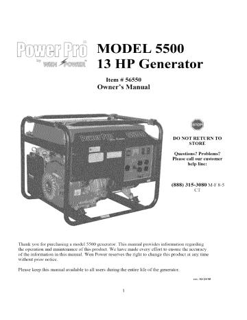 Okuma 56550 13-HP Generator Owner's Manual | Manualzz