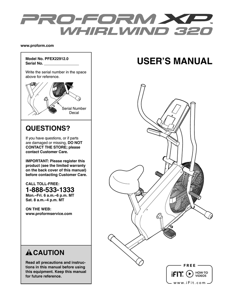 Pro-Form XP Whirlwind 320 User manual | Manualzz